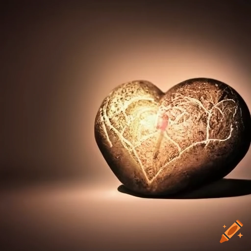 Heart in stone with a bright light on Craiyon