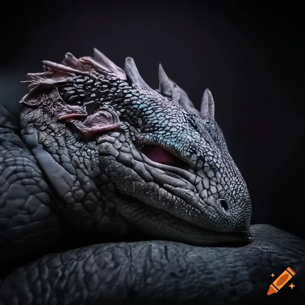 Close-up of a sleeping dragon lying down, high definition, ultra detailed
