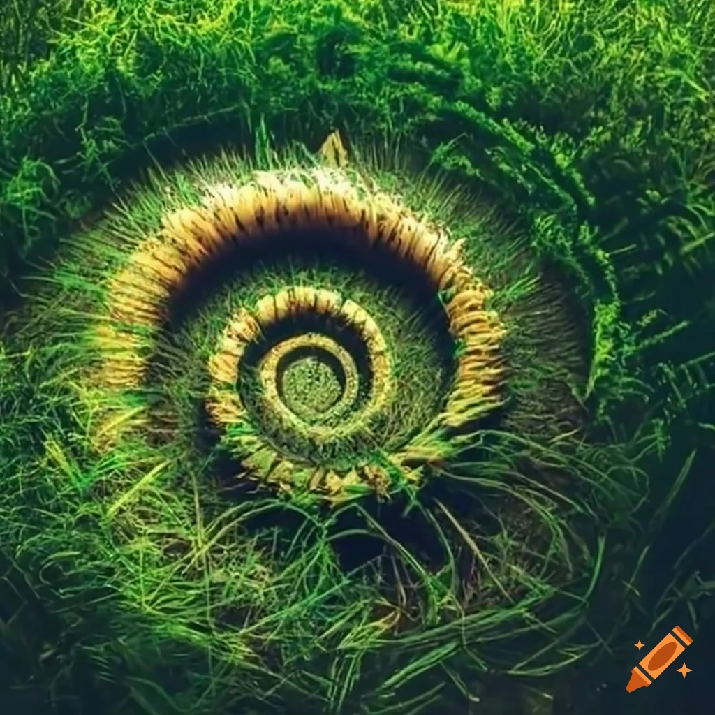 Friends creating a spiral in the grass on Craiyon