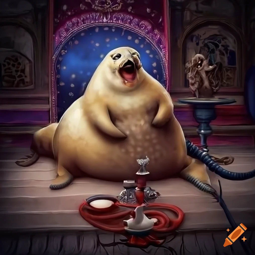 A fat gluttonous sluggish leopard seal lounging on a pile of pillows ...