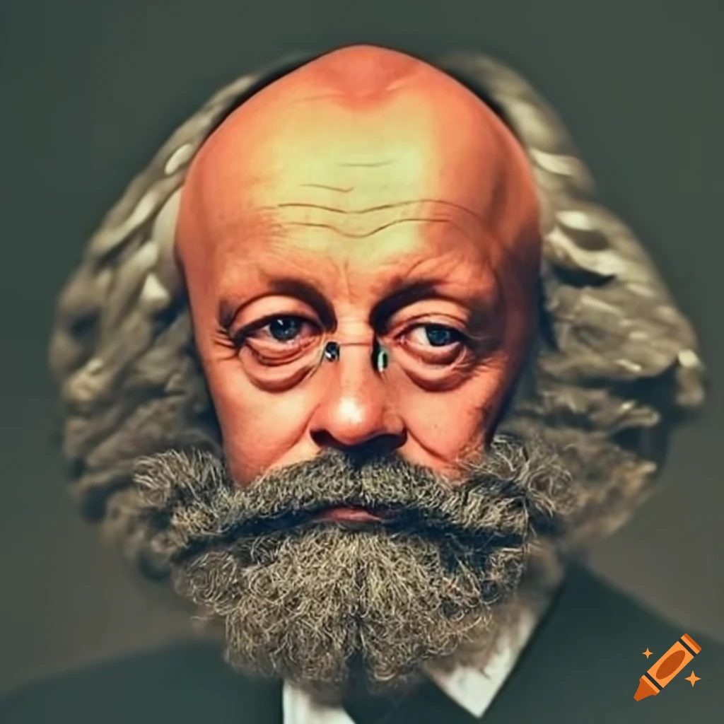 Friedrich Merz with the beard of Karl Marx, yellow-pink filter on Craiyon