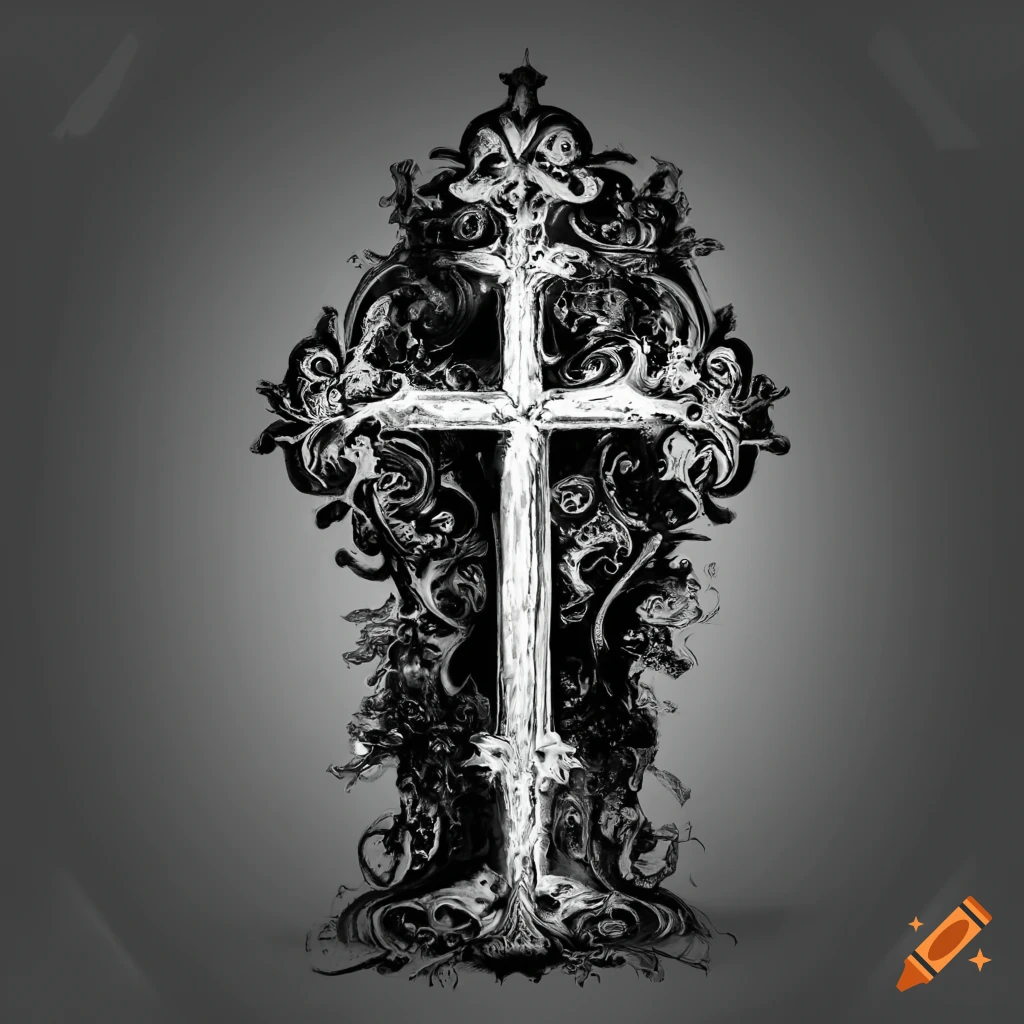 Black gothic cross b&w white background on Craiyon