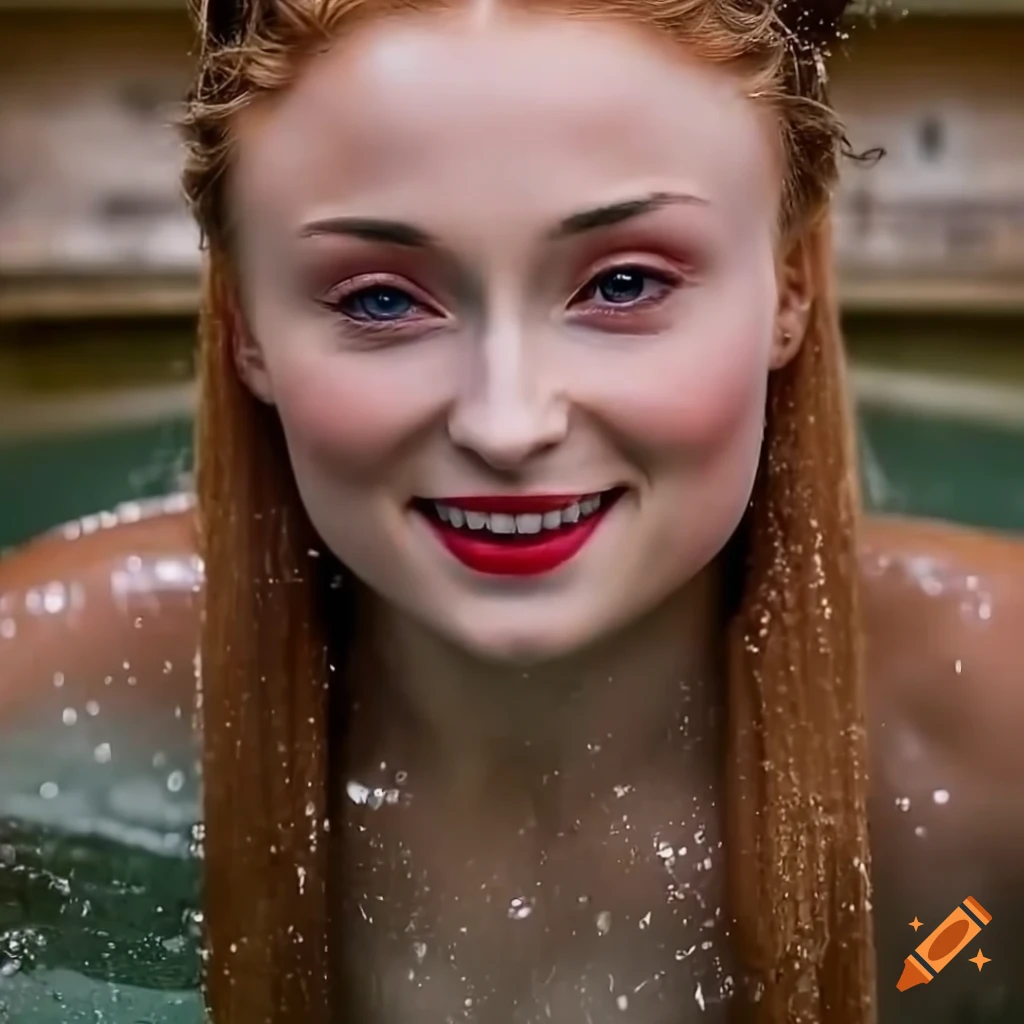 Gorgeous "sansa stark" red lips big eyes in ancient roman bath bathing sweet smile wet, Award ...