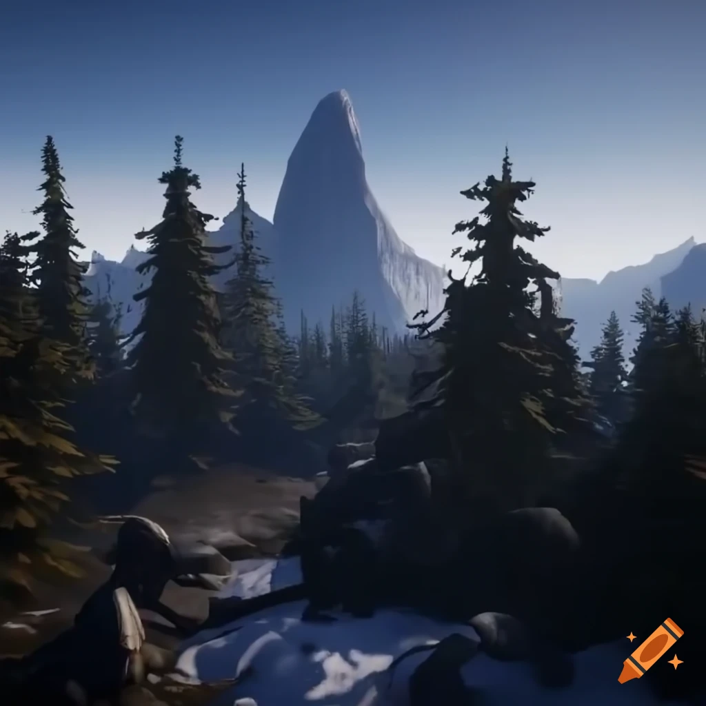 Unreal engine 5 high mountains with taiga forest