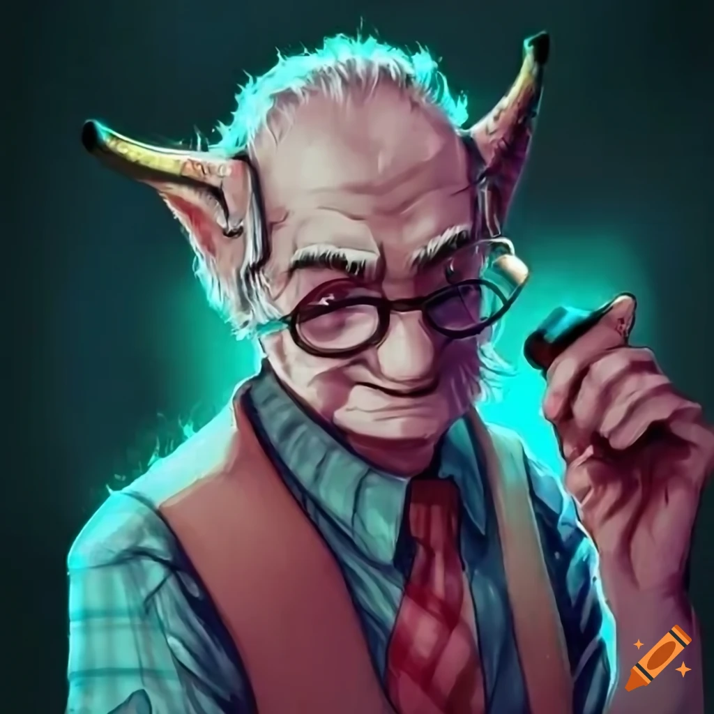 An old male kobold wearing wire-rimmed glasses on Craiyon