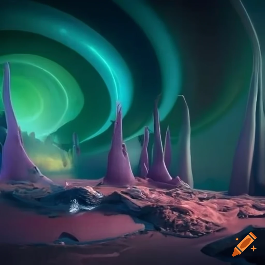 An alien habitat with visible different temperatures, textures and ...