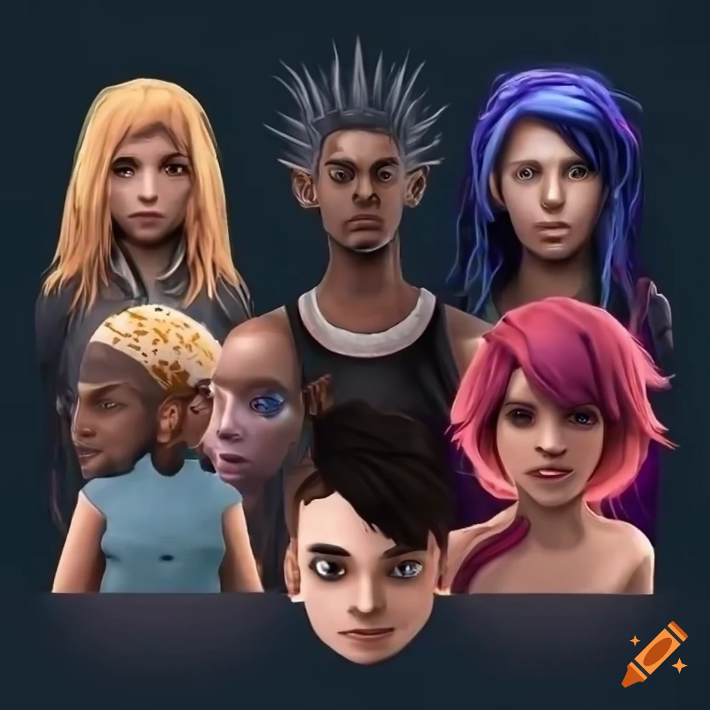 Collection of diverse avatars for human video game characters in a grid ...