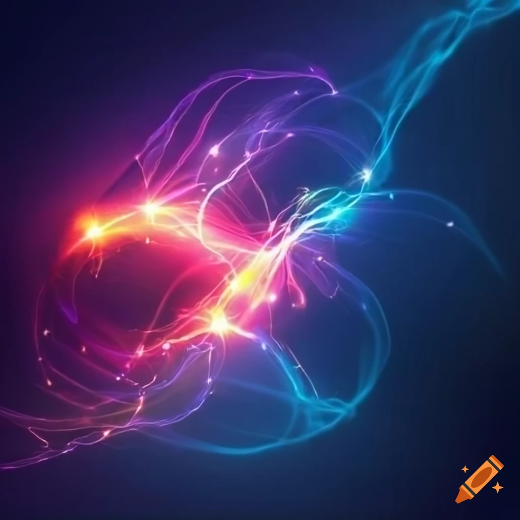 Create an image with two magical lights colliding, a bright flash and a ...