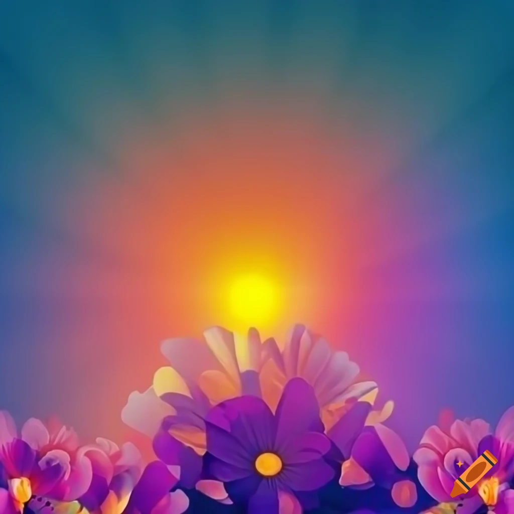 Flower power background with sunrise