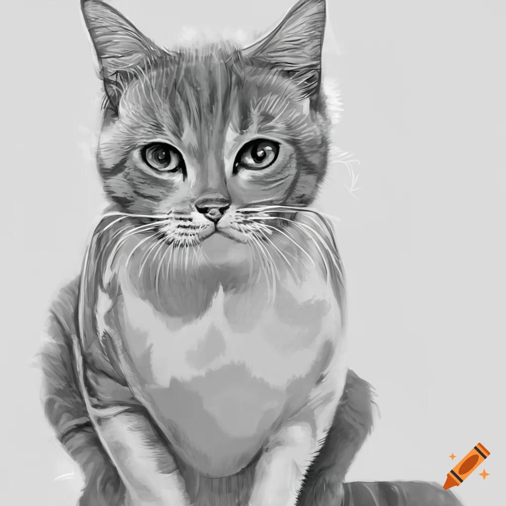 Full body burmilla cat fineline drawing greyscale coloring book style