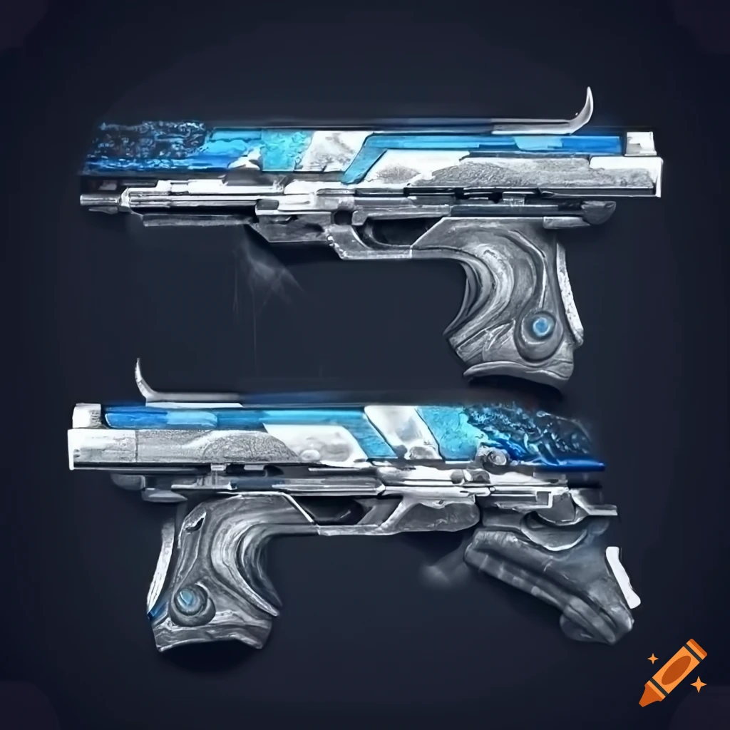 Mass effect futuristic pistol, side profile, with blue accents and some ...