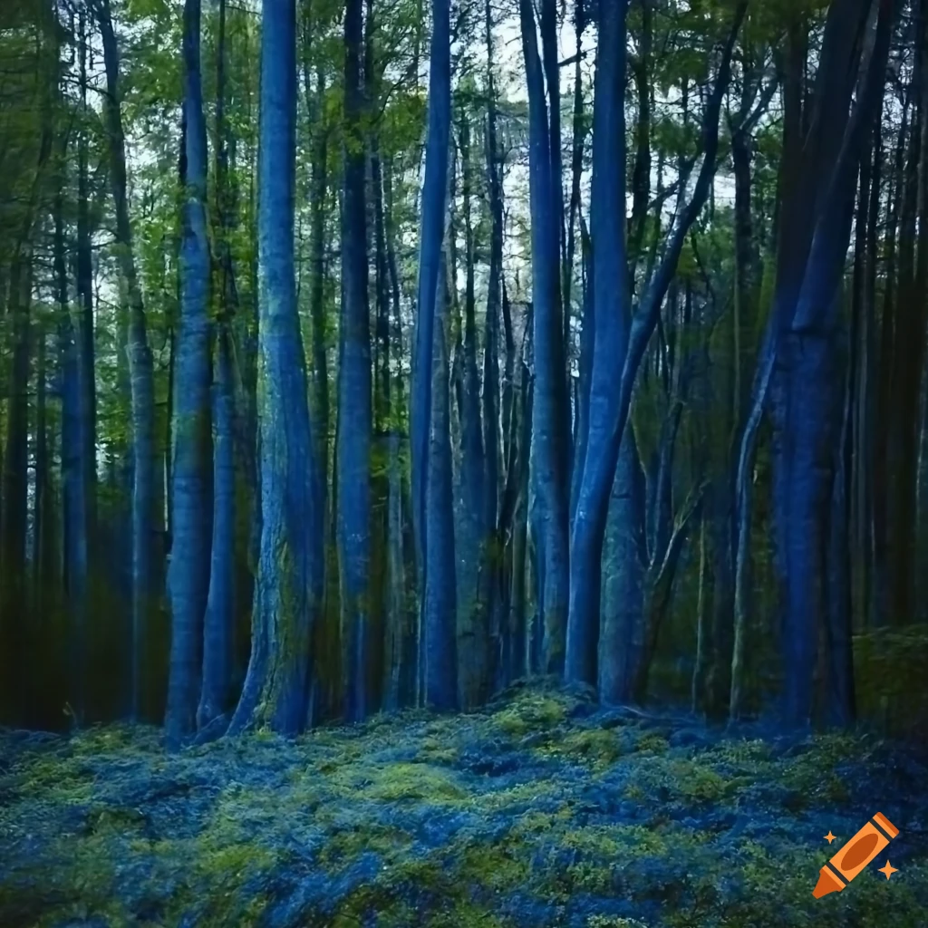 Dense blue woodlands, blue forest, blue plants, blue leaves, blue shrub ...