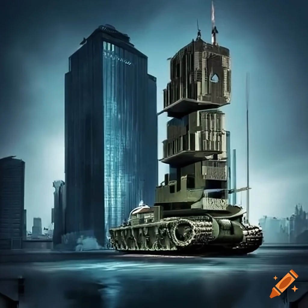 A tank the size of a skyscraper on Craiyon