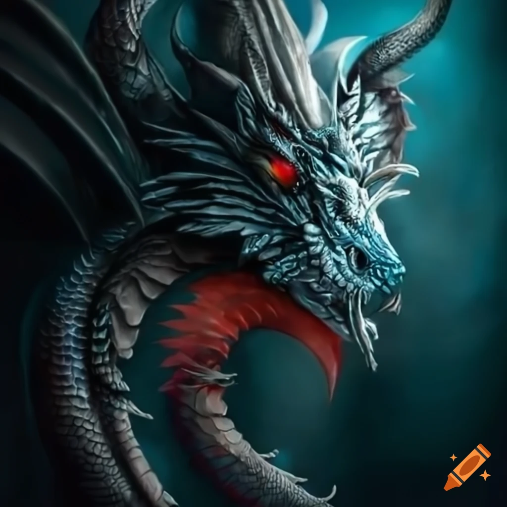 Dragon with a silver collar around his neck