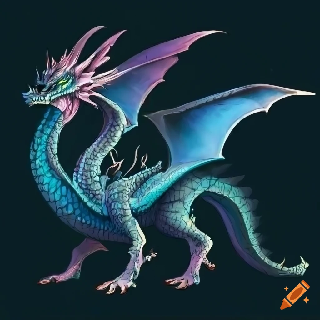 Concept designs of a dragon. Full dragon body. Dragon has four legs and ...