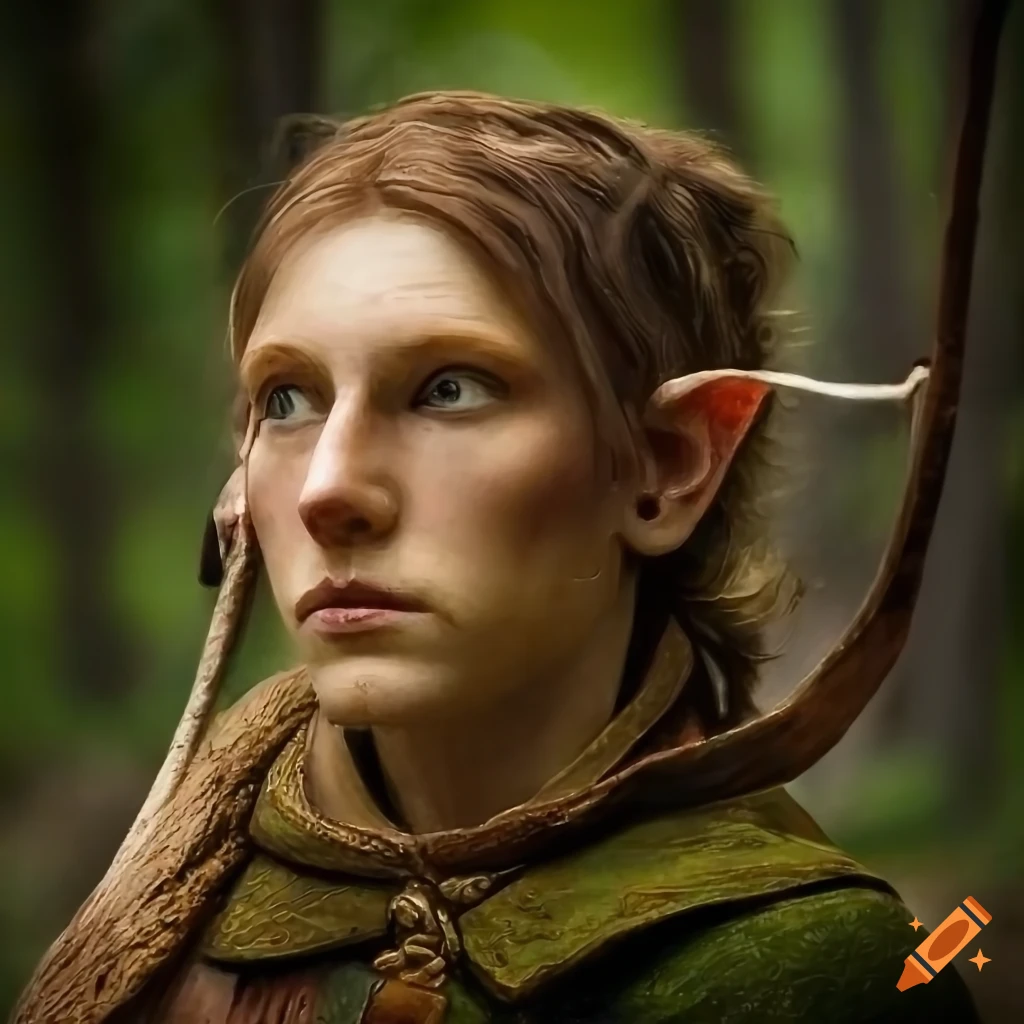 16 th century painting of a serious looking wood elf ranger on Craiyon