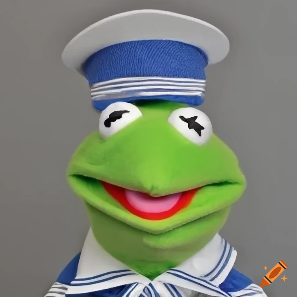 Kermit the frog wearing a sailor uniform and sailor hat on Craiyon