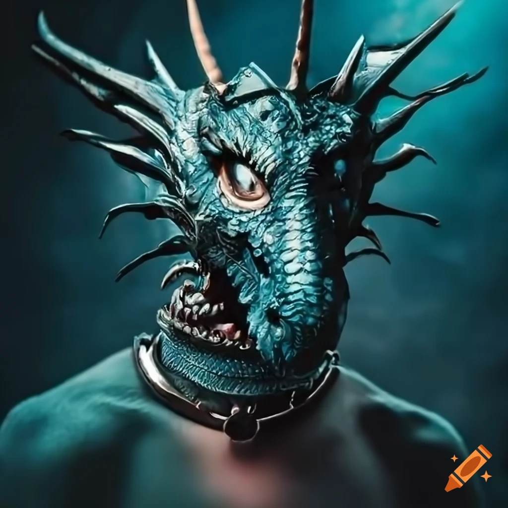 Dragon with a metal collar on the neck, high definition, ultra detailed ...
