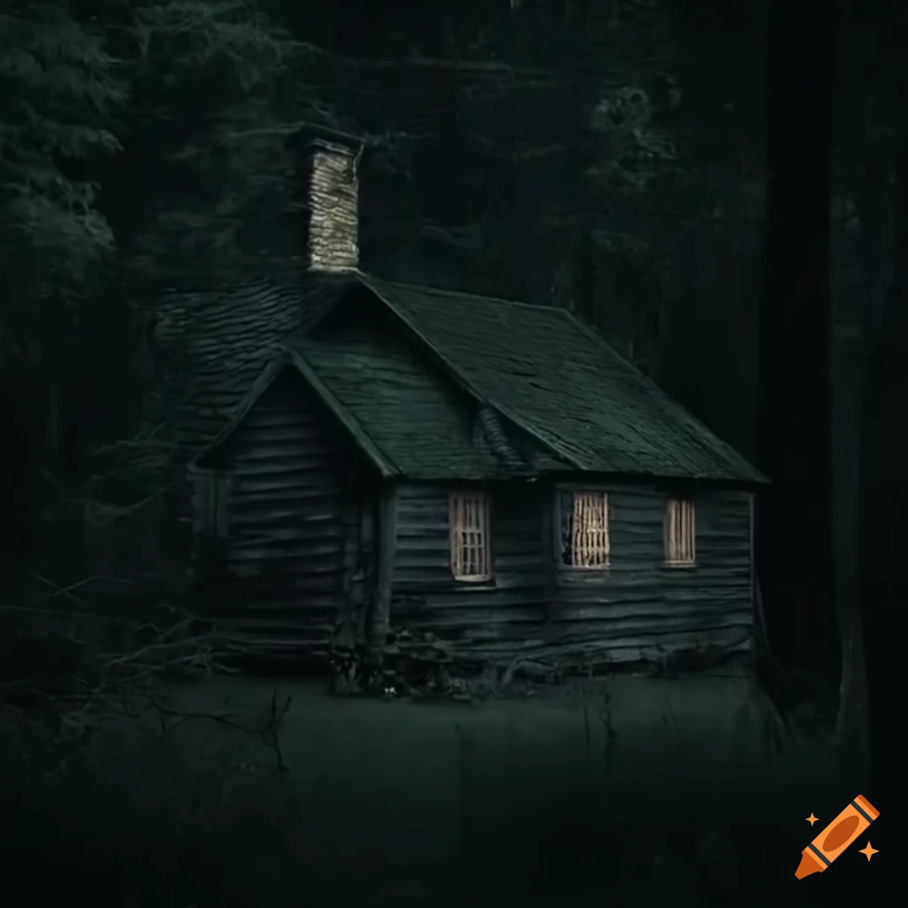 A haunted house in the middle of a dark and rainy forest on Craiyon