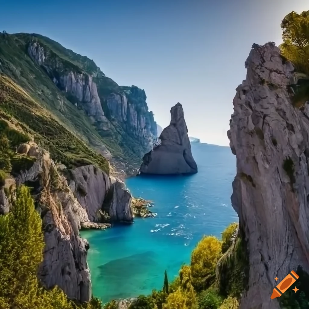 A beautiful rocky cliff in italy, realistic on Craiyon