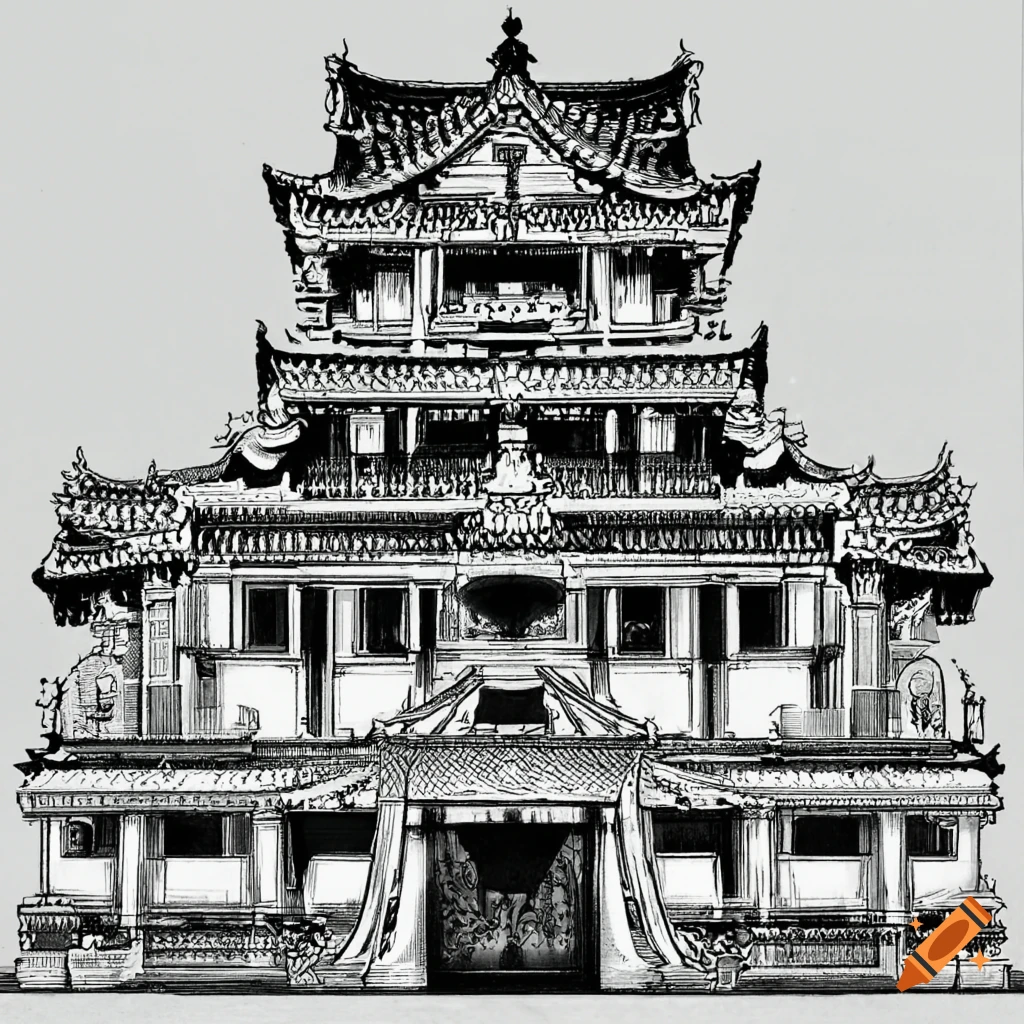 Outlined image of a temple