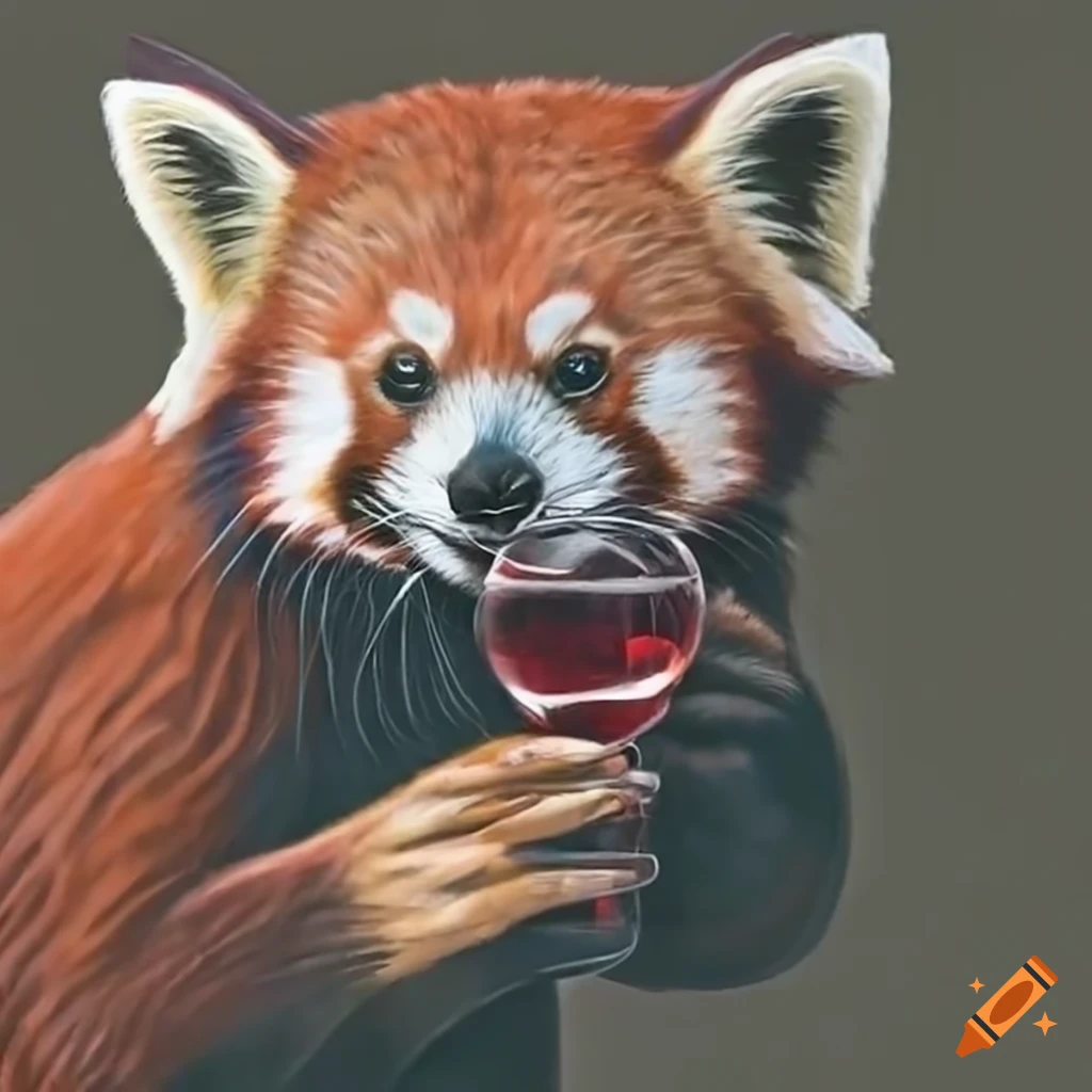 Red panda drinking wine