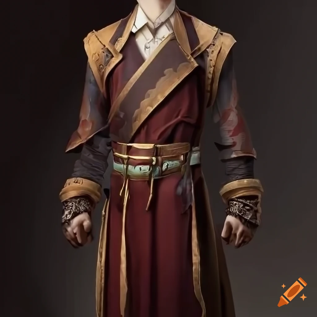Heavily detailed thin fabric clothes with belts for a male character ...
