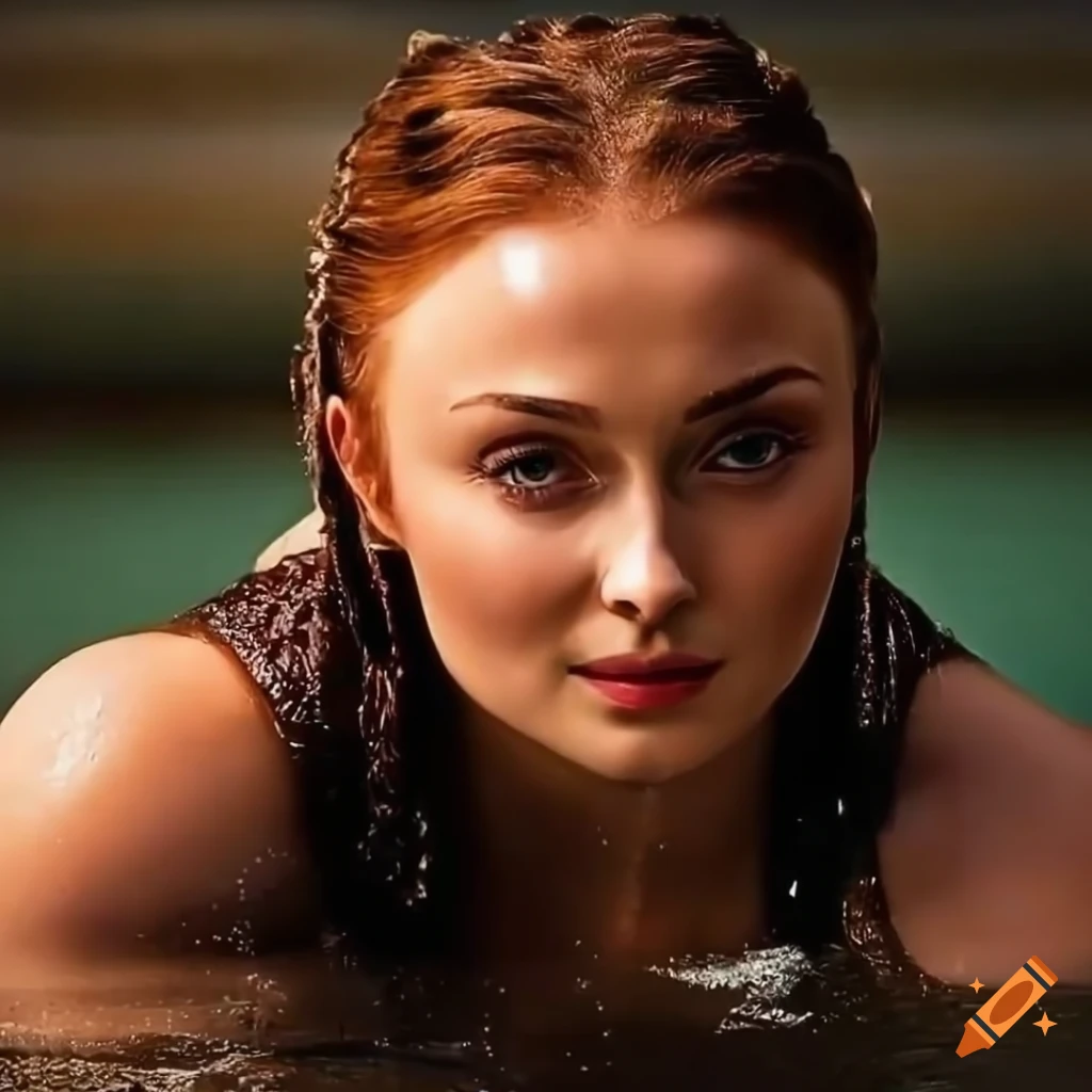 Gorgeous "sansa stark" red lips big eyes in ancient roman bath bathing sweet smile wet, award ...