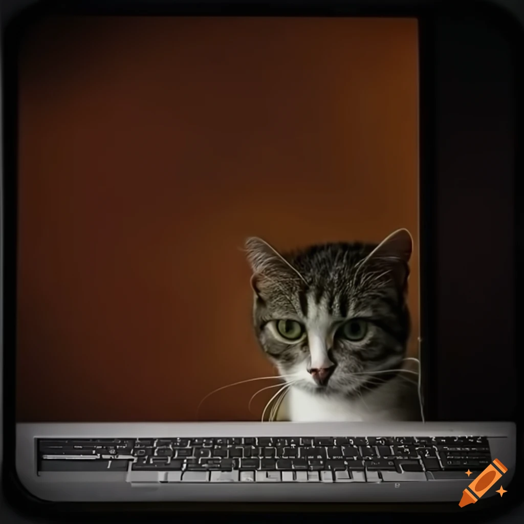 A picture of a cat sitting in front of a computer, looking at the ...