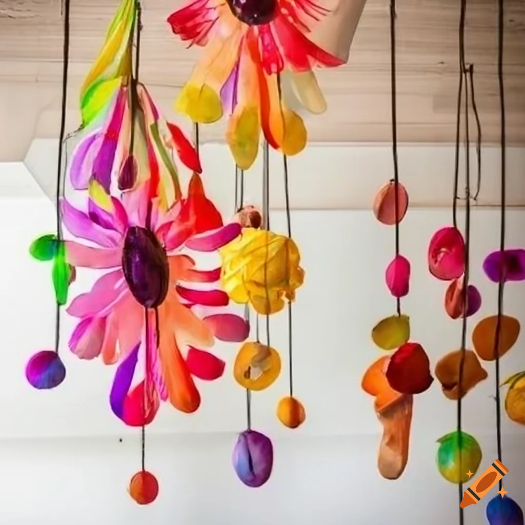 Flower sculpture hanging from ceiling