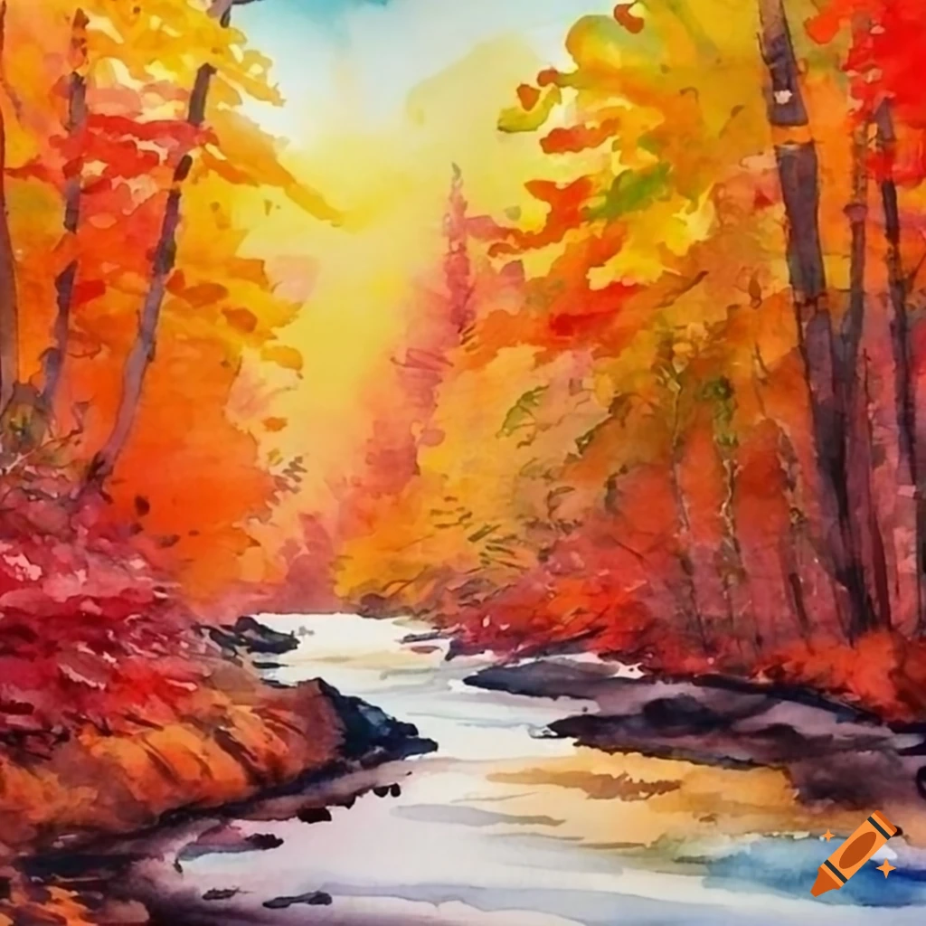 Autumn foliage in the great smoky mountains, watercolor painting