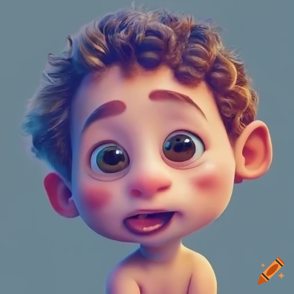 An adorable baby with big eyes, in the style of Luca on Craiyon