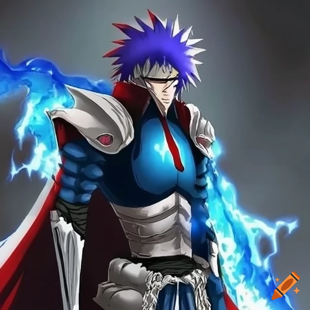Ichigo bleach fusion jiraiya as blue templar armor knight with sword on ...