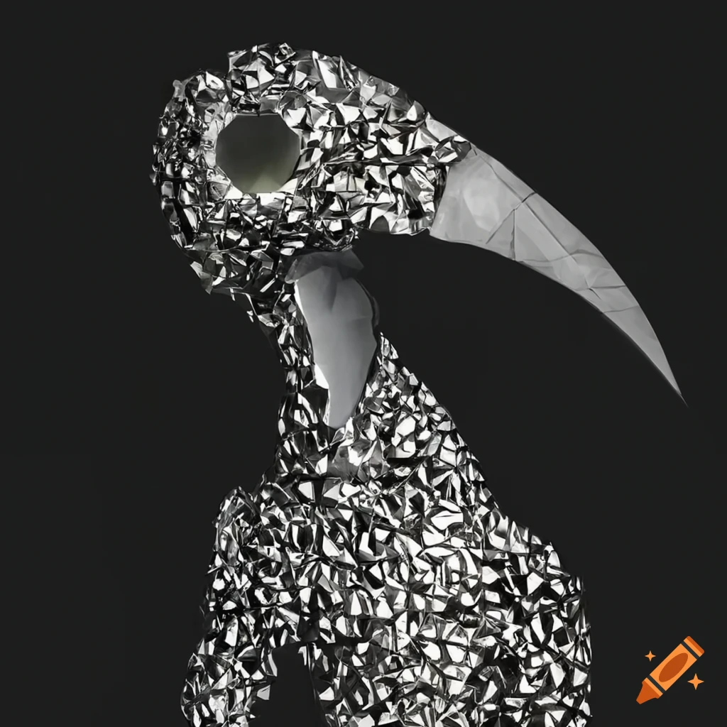 Surreal geometric humanoid tropical bird made of crystalline structures ...