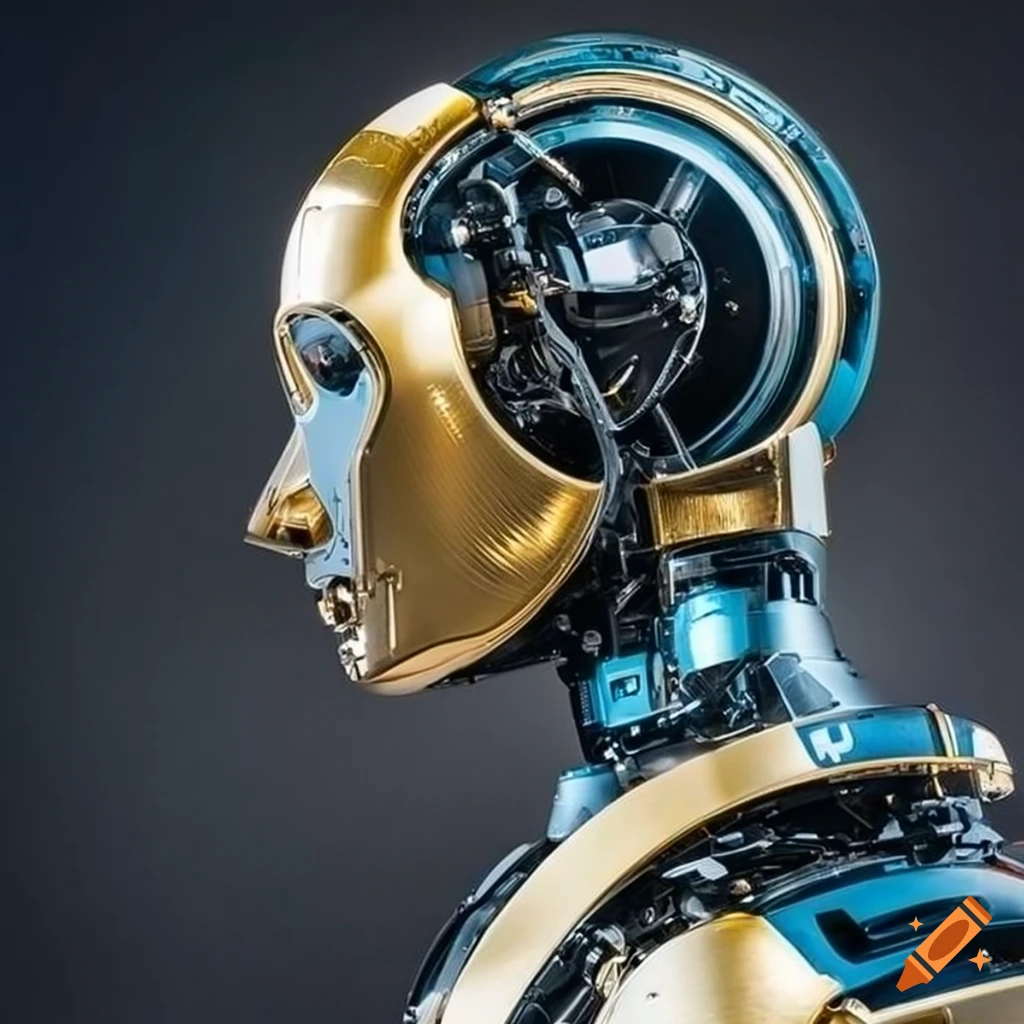 A sleek and futuristic robotic profile with intricate golden details