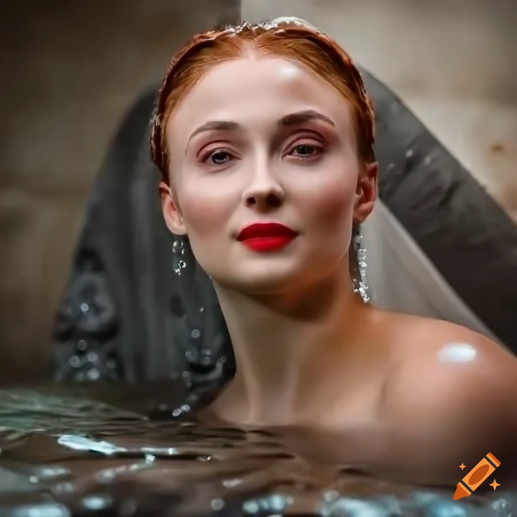 Gorgeous "sansa stark" red lips big eyes in ancient roman bath bathing sweet smile wet, Award ...