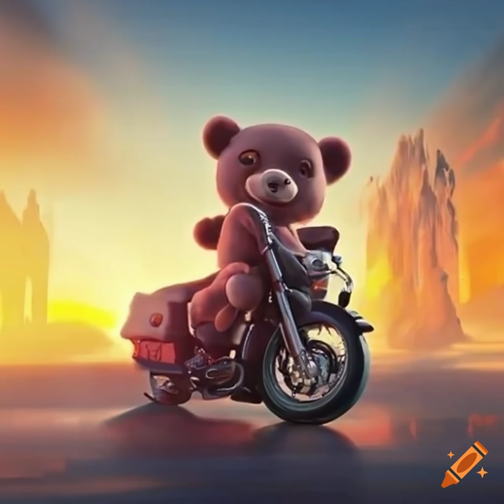 Care bears riding motorcycles into the sunset on Craiyon