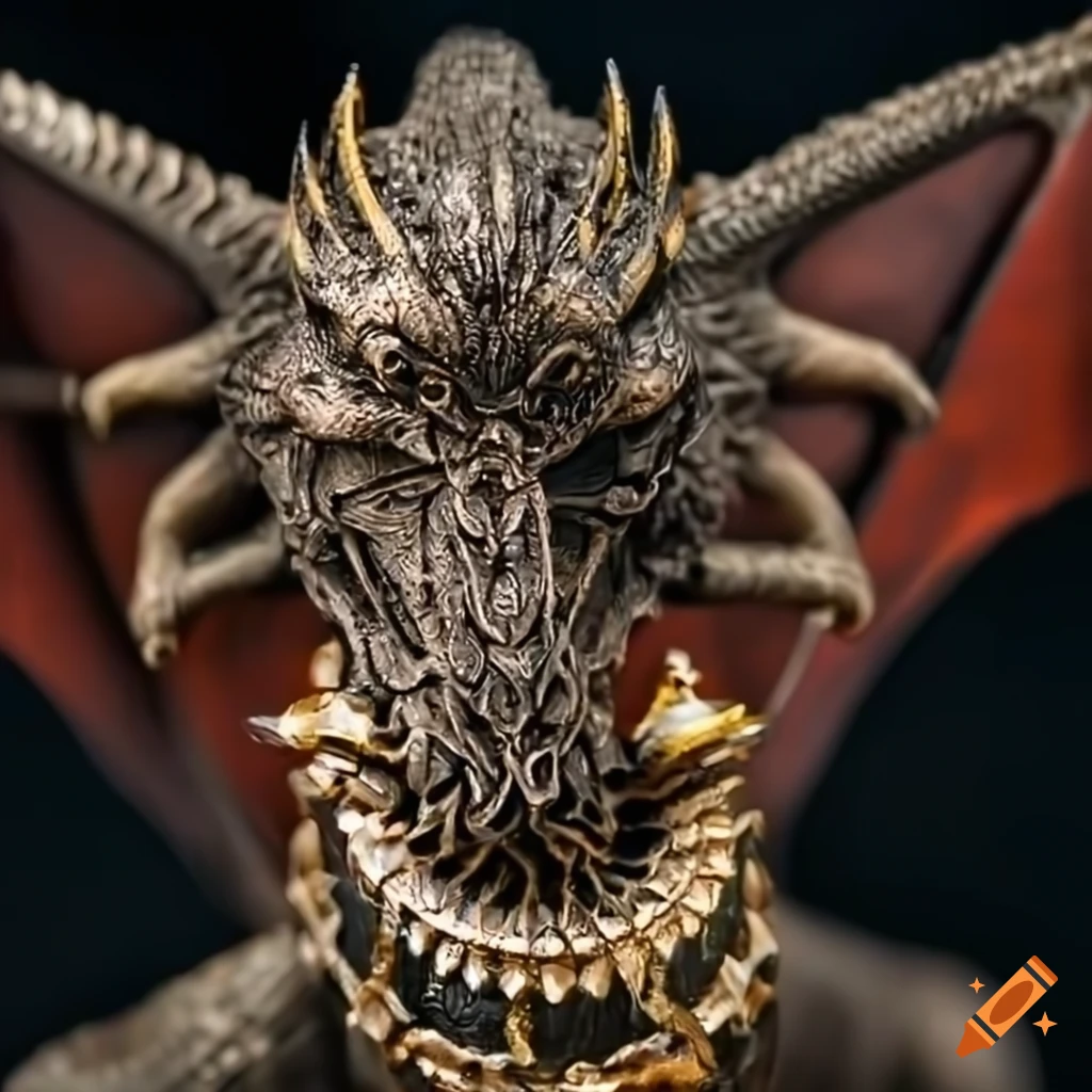 Dragon with a metal collar on the neck, high definition, ultra detailed ...