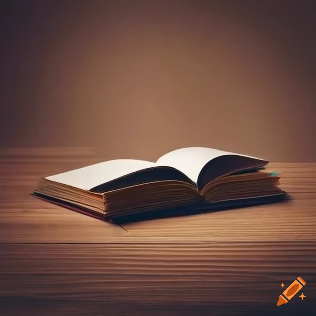 A book opening on a wooden table on Craiyon
