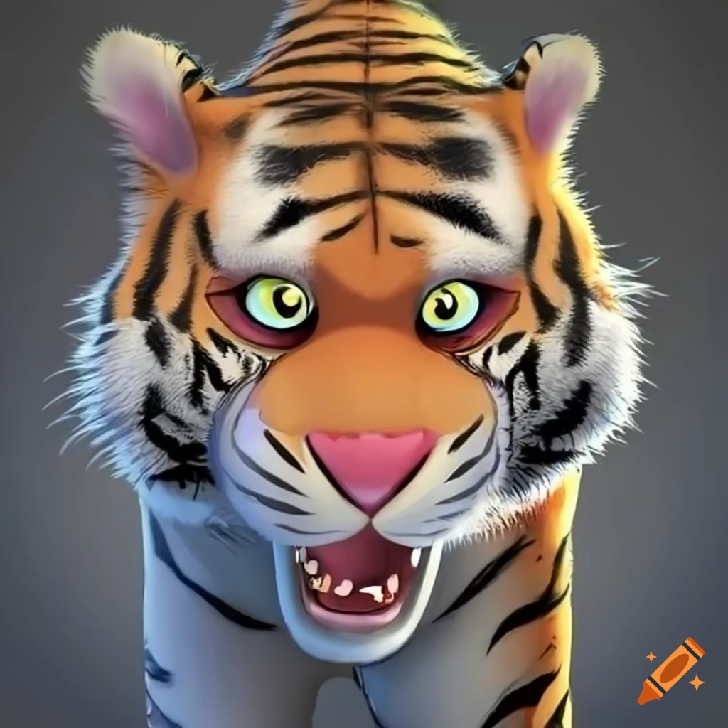 A scared tiger, cartoon on Craiyon