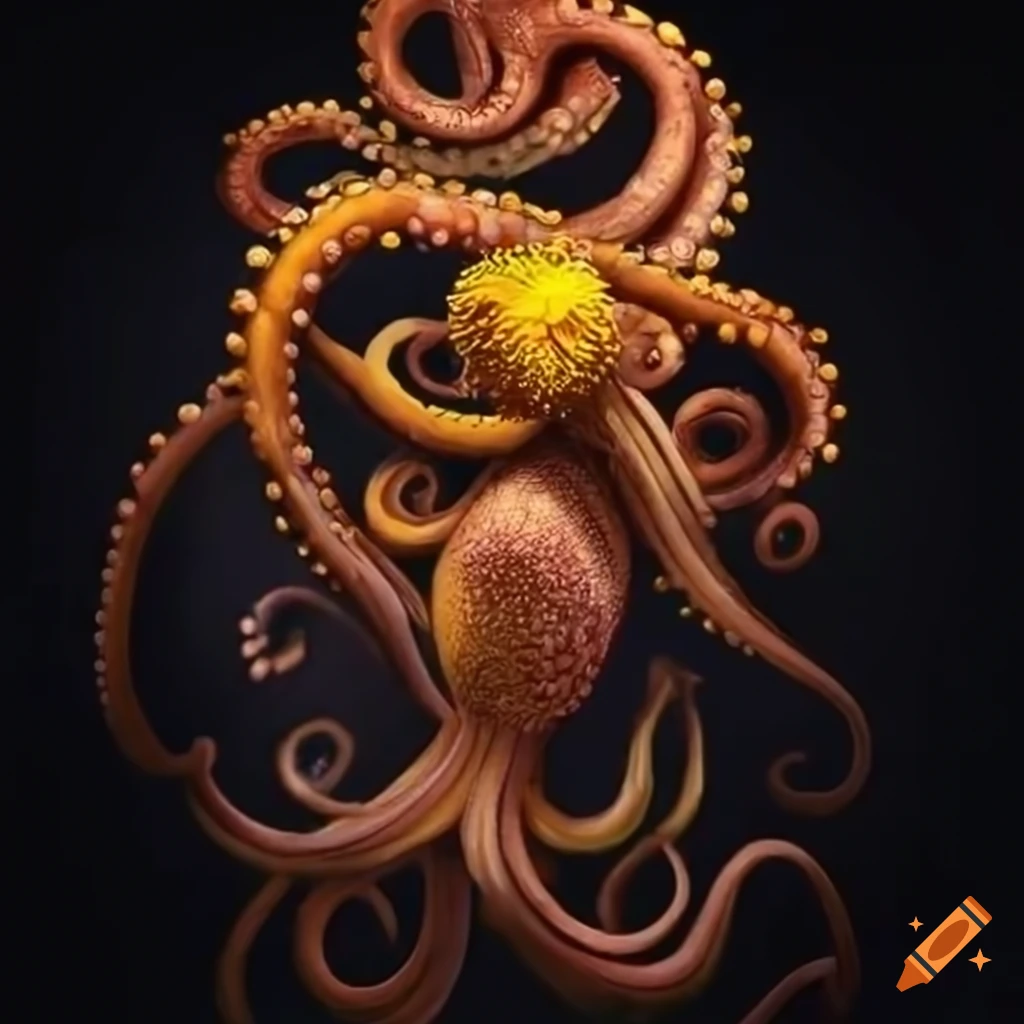 An Octopus with a sunflower sprouting from it's head, in the hairstyle ...