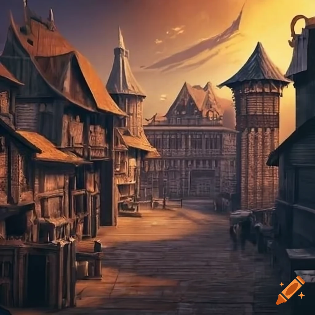 Fantasy medieval trading port town on Craiyon