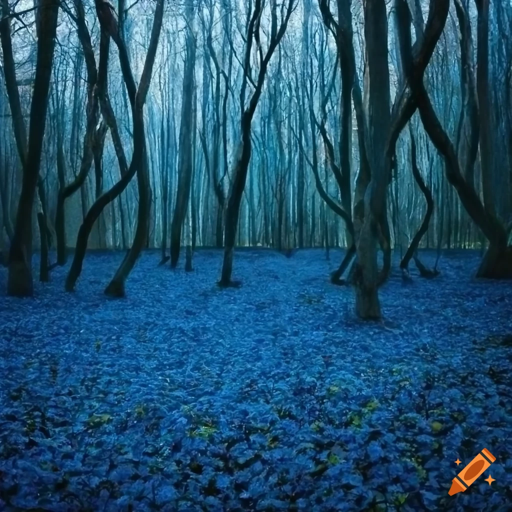 Dense blue woodlands, blue forest, blue plants, blue leaves, blue shrub ...