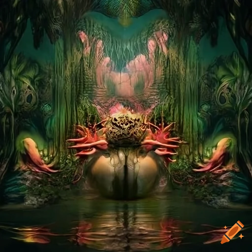 Marais surréaliste nénufars exotic and surreal floral garden habited by ...