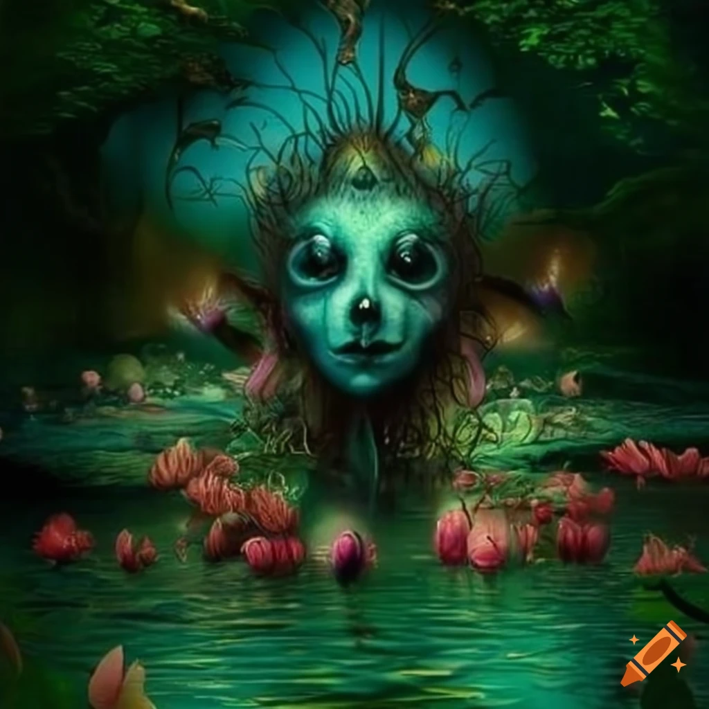 Marais surréaliste nénufars exotic and surreal floral garden habited by ...