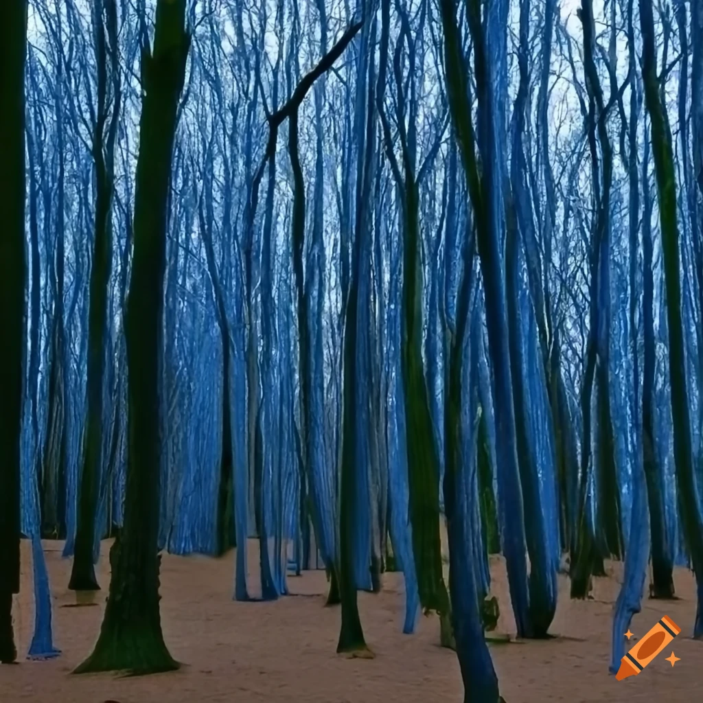 Dense blue woodlands, blue forest, blue plants, blue leaves, blue shrub ...