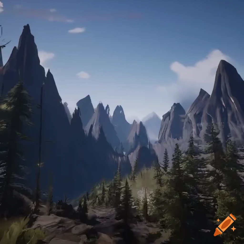 Unreal engine 5 mountains with taiga fotest