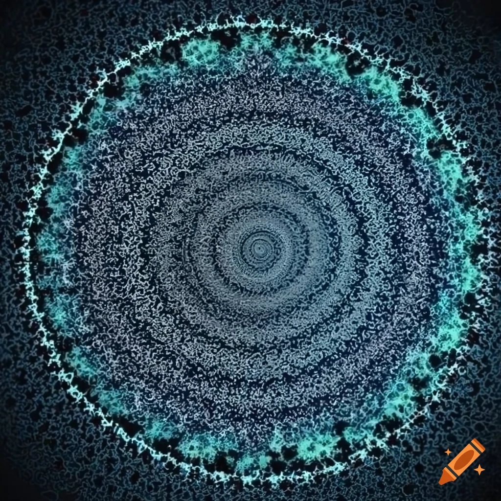 Map drawing with many waypoints, dotted lines, circles, fractals, crystals on Craiyon