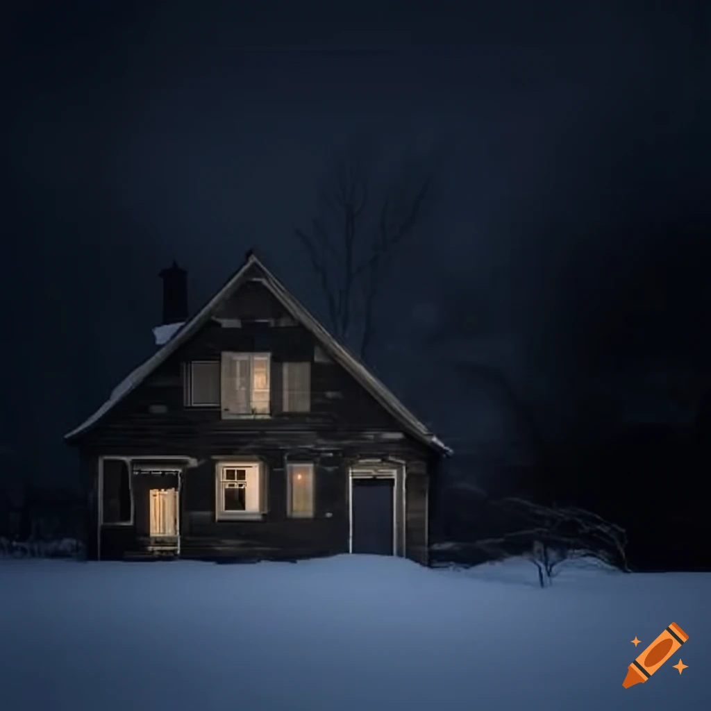 Dark house in winterstorm