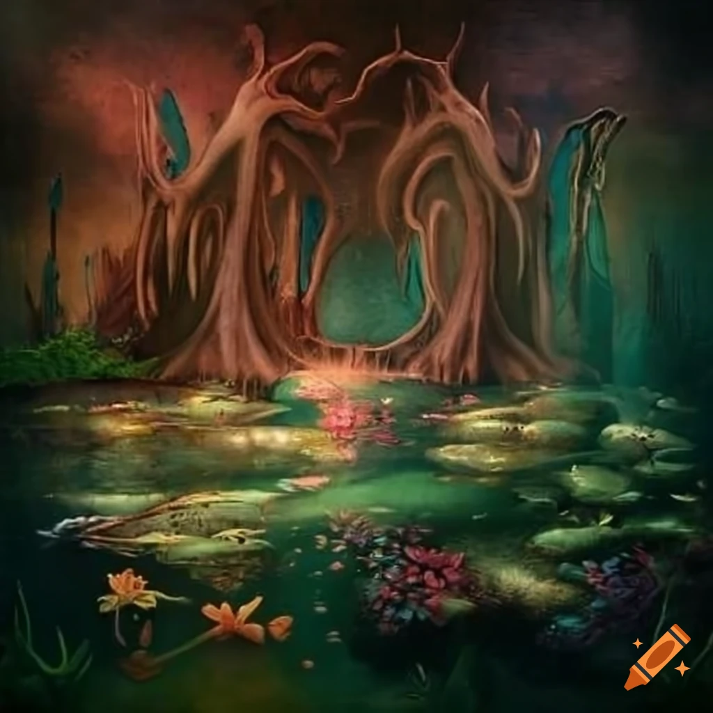 Marais surréaliste nénufars exotic and surreal floral garden habited by ...